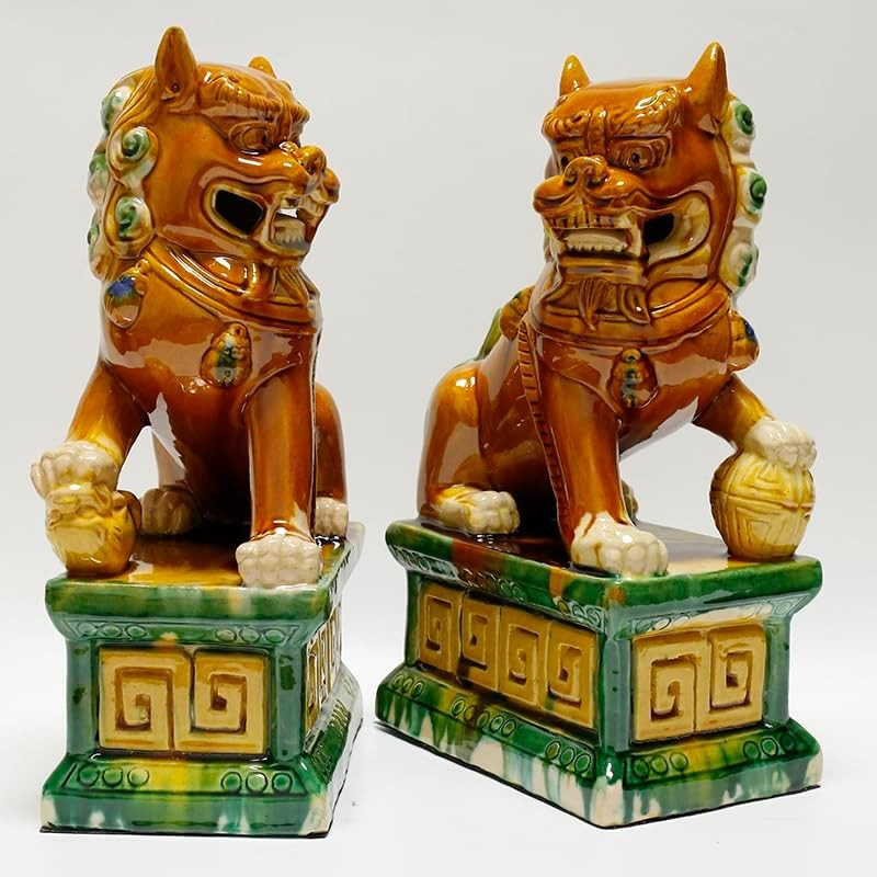 Sancai Ceramic Foo Dogs Pair Tang Dynasty Feng Shui Guardian Lion ...