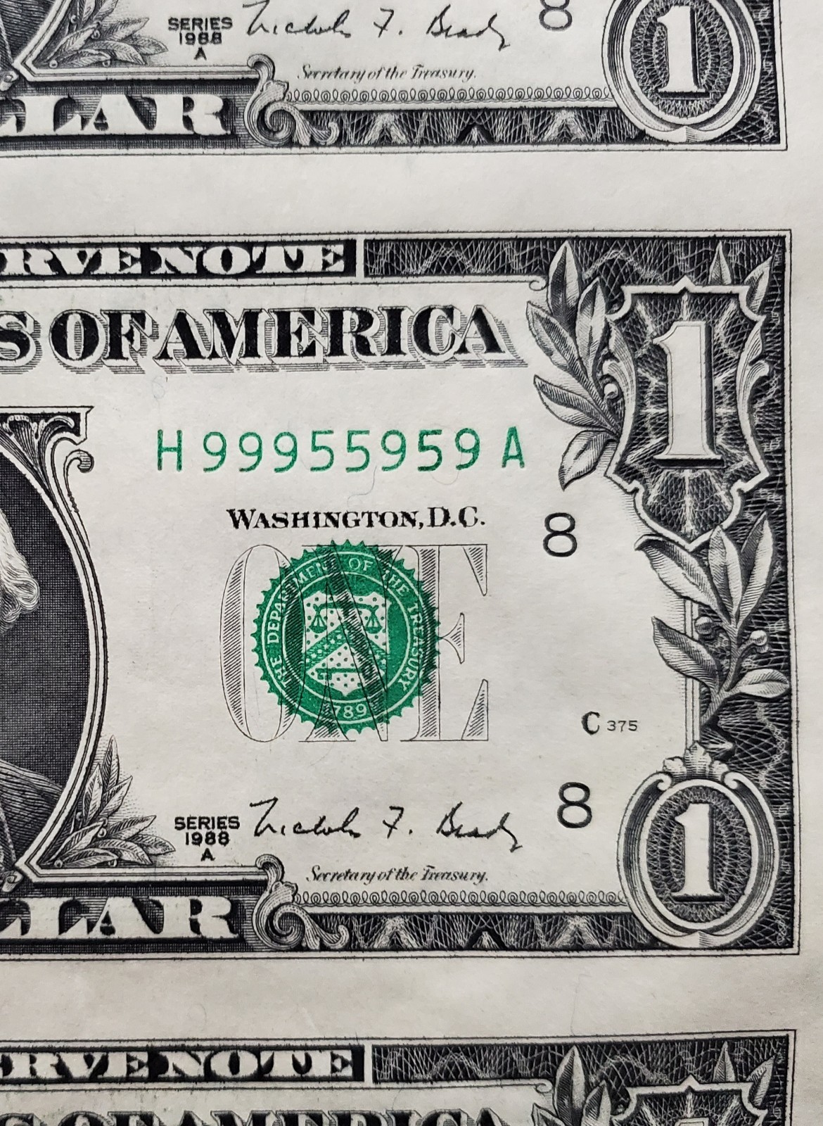 Uncut Currency Sheet of 16 Notes $1 Dollar Bills 1988A US Uncirculated ...