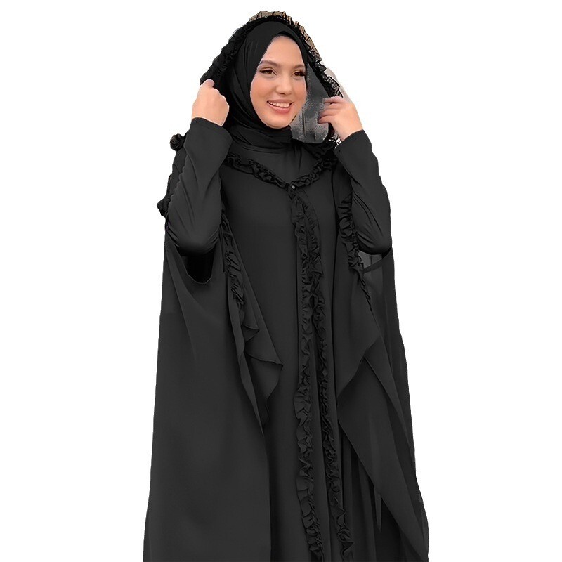 Abaya Women Chiffon Hooded Kaftan Long Dress Set Muslim Burqa Evening ...