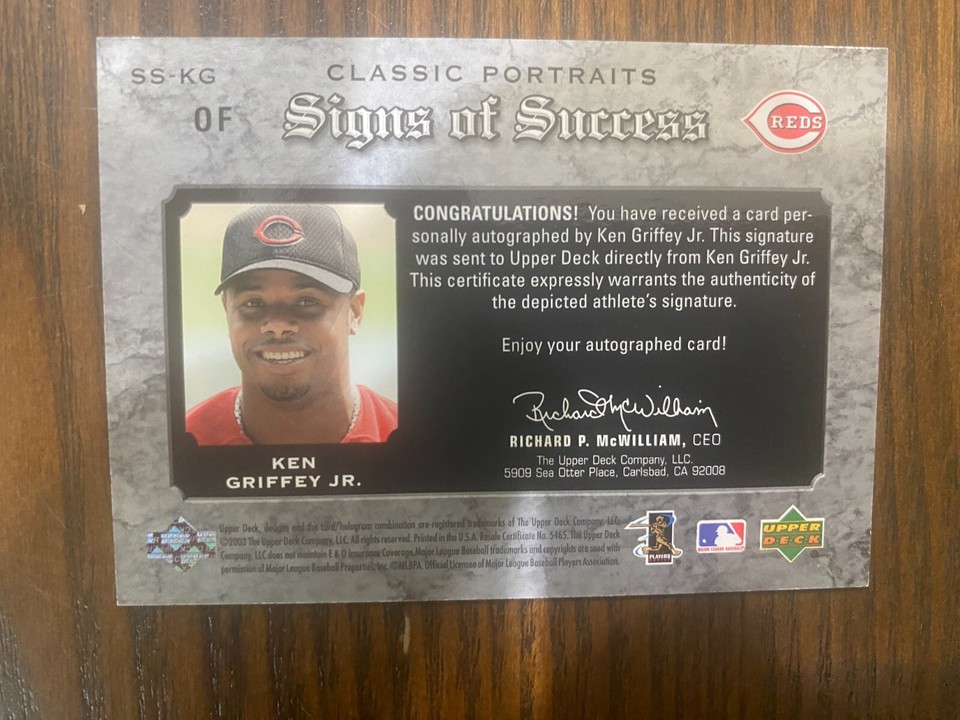 2003 Upper Deck Ken Griffey Jr Classic Portraits Signs of Success Auto ...