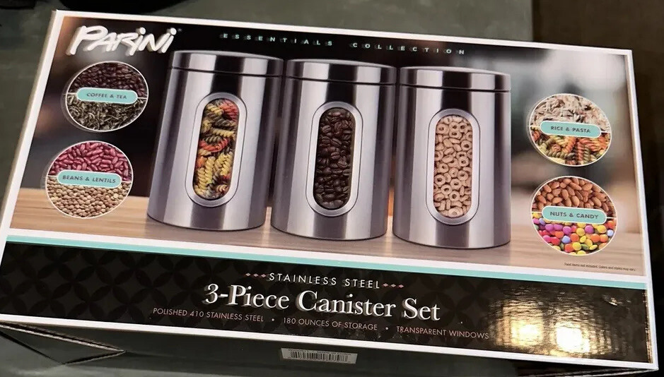 PARINI 3-piece Stainless Steel Storage Canister Set (New). 180oz Total ...