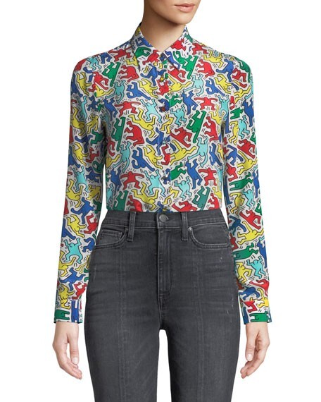 Alice + Olivia x Keith Haring Willa Collage Blouse 10… - Gem