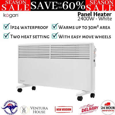 Kogan 2400W Panel Heater Portable Adjustable Heating Room Warmer Wheels ...