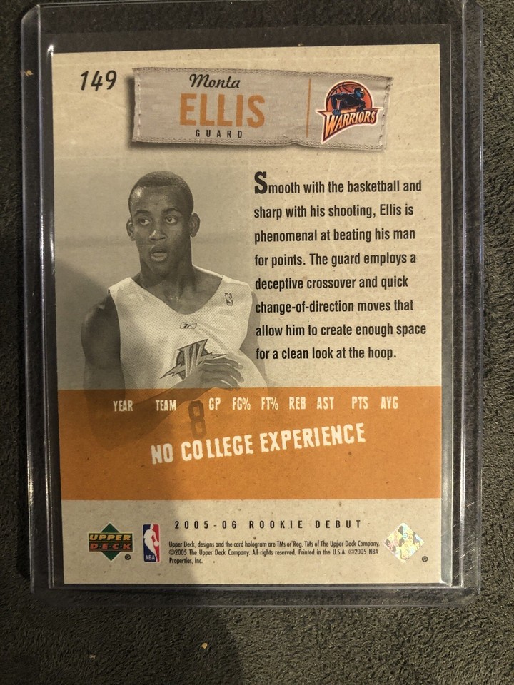 2005-06 Upper Deck Rookie Debut Monta Ellis Rookie Golden State ...