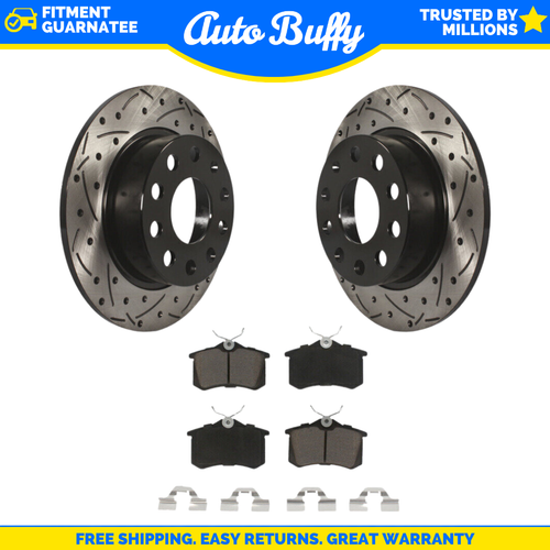 Rear Coated Drilled Slot Disc Brake Rotor & Ceramic Pad Kit For ...