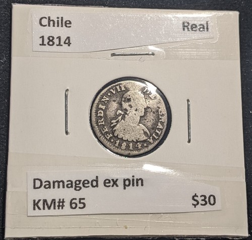 Chile 1814 FJ Real KM# 65 Dameged ex pin #022 #19A | eBay