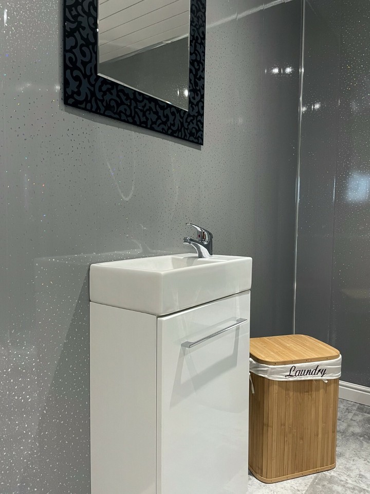 Grey Bathroom Cladding 8mm White Ceiling Panels Tile Effect PVC Shower ...