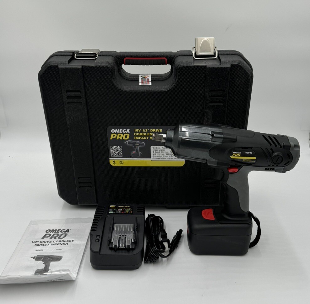 Omega Pro 82003 18V 1/2" Dr. Cordless Impact Wrench Driver Case Charger ...