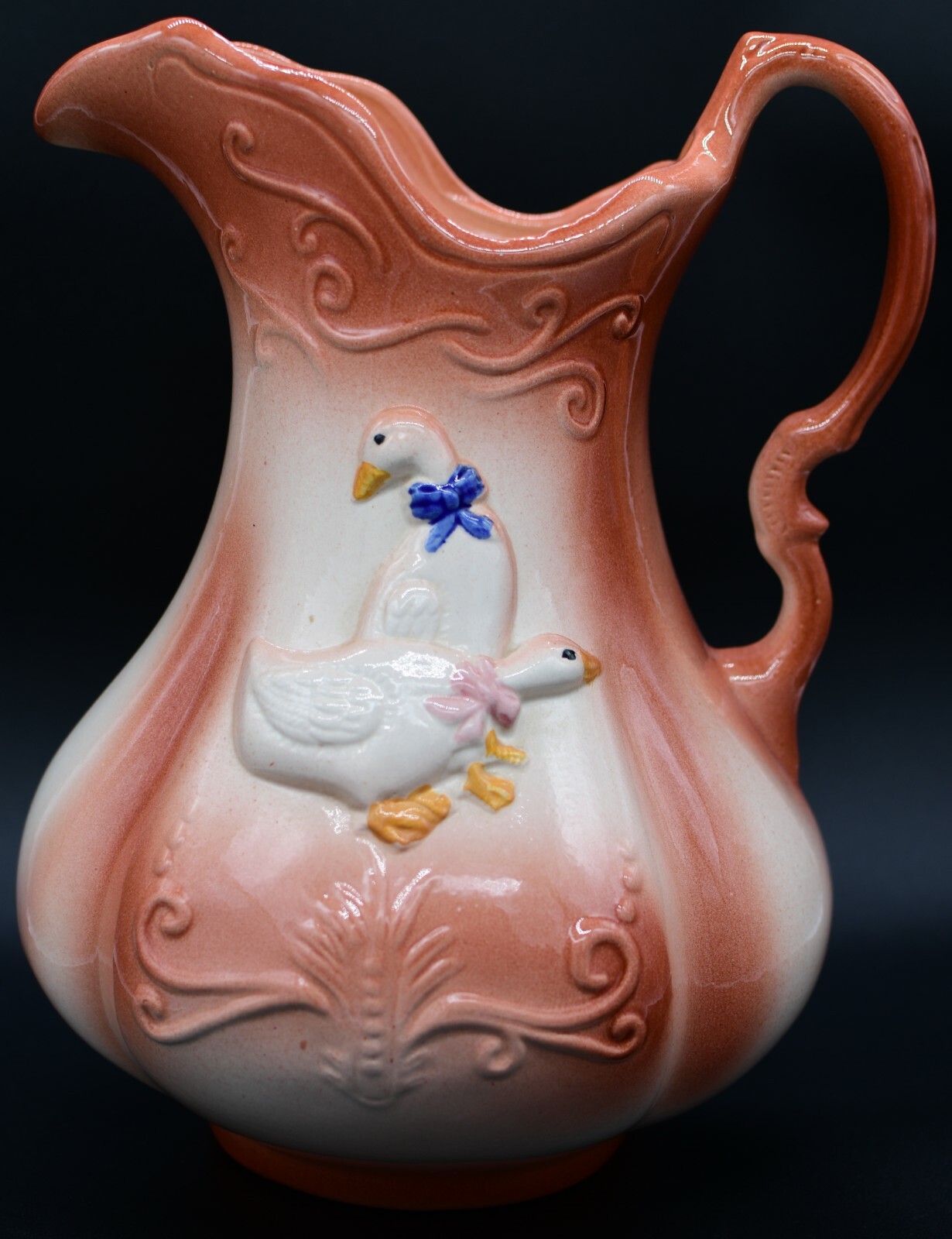 Antique Ironstone 1890 England Hand Painted Goose Water Pitcher Salmon ...