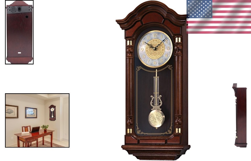 Dark Oak Pendulum Wall Clock with Chimes, 28 Inch | eBay