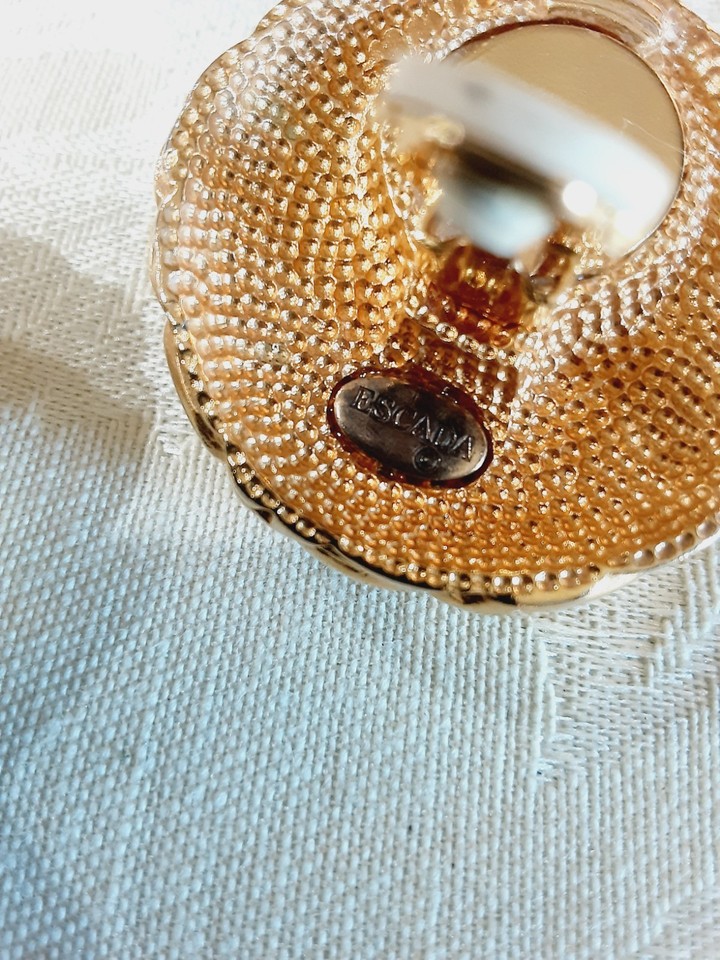 Escada Clip On Earrings Gold Tone Large Black Round Cabochon | eBay