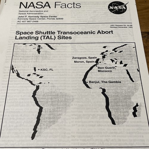 NASA Space Shuttle Transoceanic Abort Landing (TAL) Sites December 1995 ...