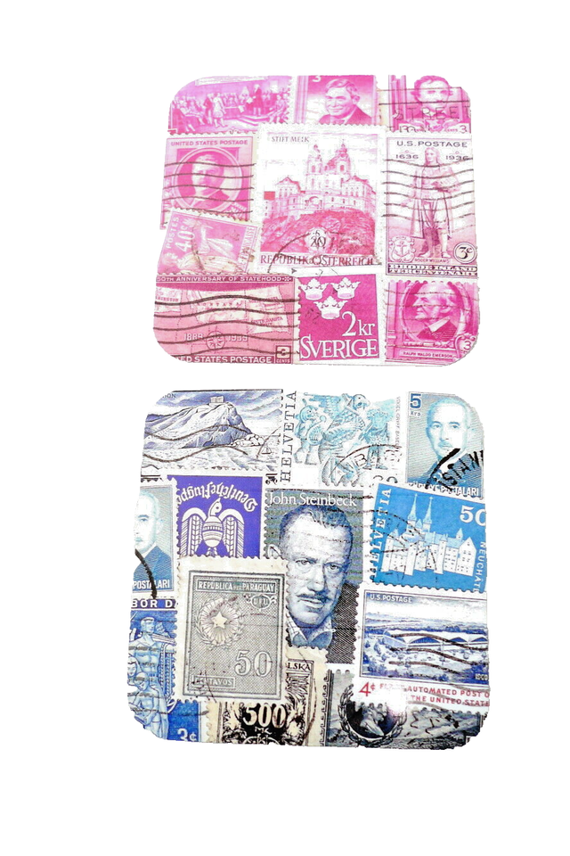 8 Glossy Colorful Printed Postage Stamps 3x3 US & Foreign Paper Crafts ...