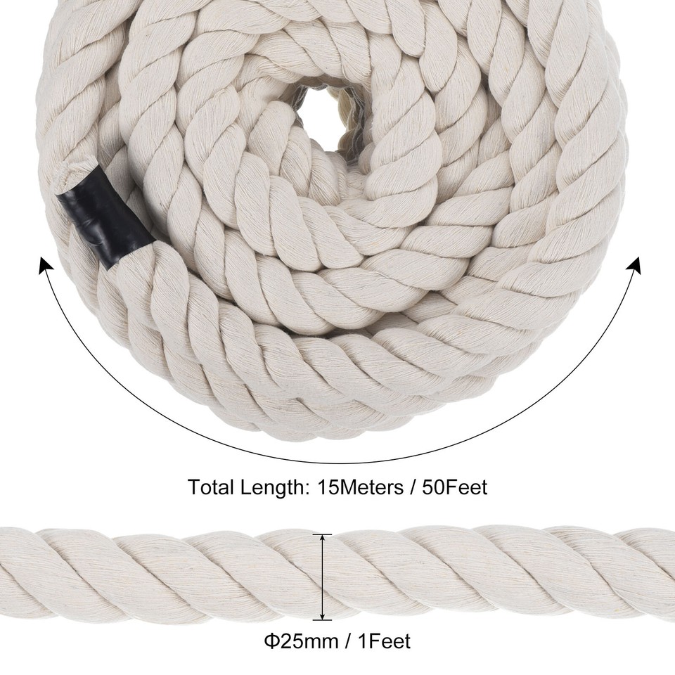 Tug of War Rope 1In*50Ft Natural Thick Cotton Rope Twisted Cotton Rope ...