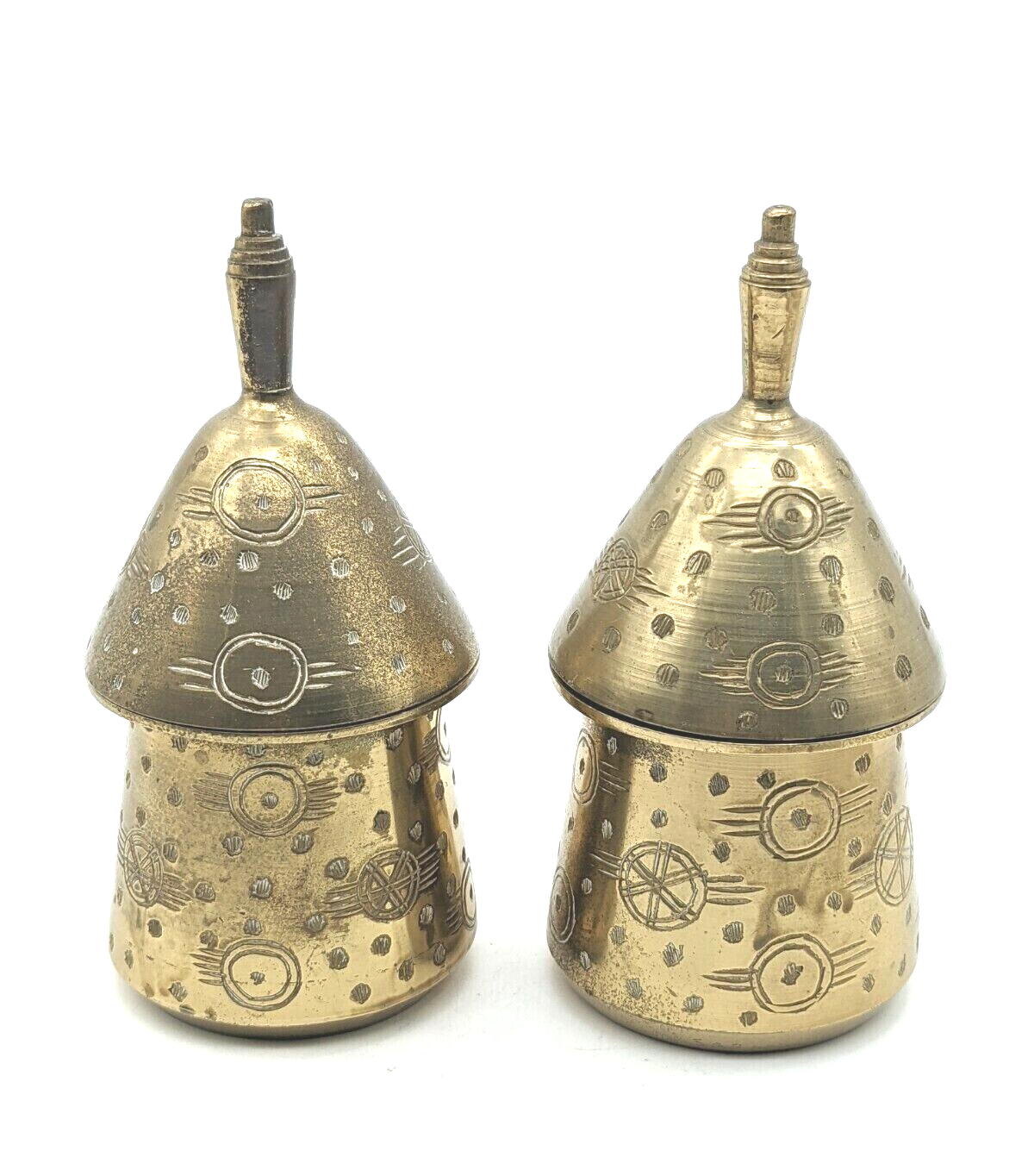 Two (2) Antique Brass Tea Bell/Ceremonial Bells with Stamped Designs 5. ...