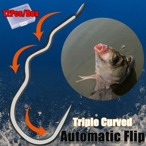 12Pcs/Box Anti Slip Automatic Flip Fishhook Fishing Tackle Carp | eBay ...