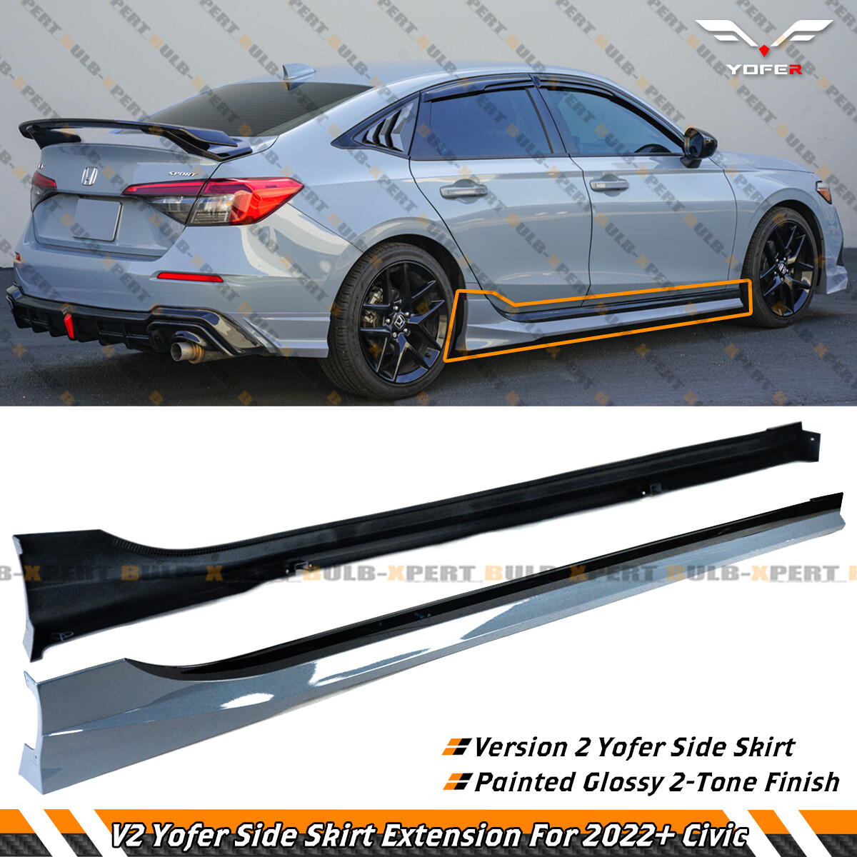 2022-2025 Honda Civic Yofer V2 Side Skirt Extension Lower | Sonic Gray ...