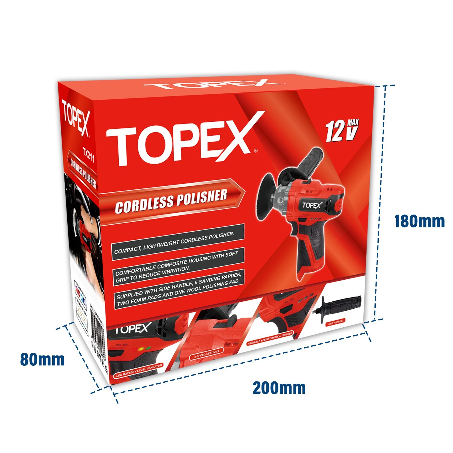 TOPEX 12V Cordless Polisher 3" Mini Car Detailing Buffer & Sander | eBay Australia