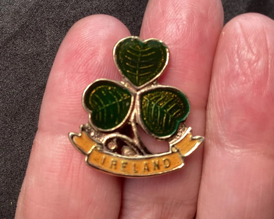 Gold Tone Ireland Three Leaf Clover Shamrock Green Yellow Enamel Pin ...