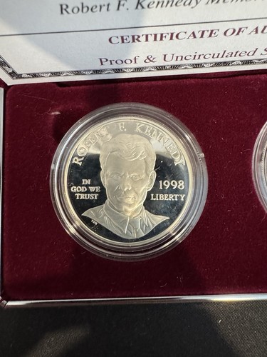 1998 S ROBERT F KENNEDY RFK SILVER $1 PROOF UNC COMMEMORATIVE 2 COIN ...