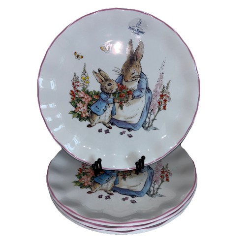 Peter Rabbit Easter Dinner Plates (4) Scalloped Pink Trim Beatrix ...