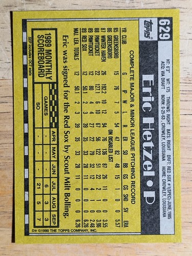 1990 Topps #629 Eric Hetzel | eBay