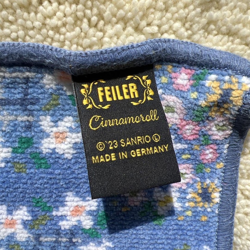 Feiler Sanrio Cinnamon Roll Handkerchief Blue Floral Used 8.3" x 8.3" | eBay
