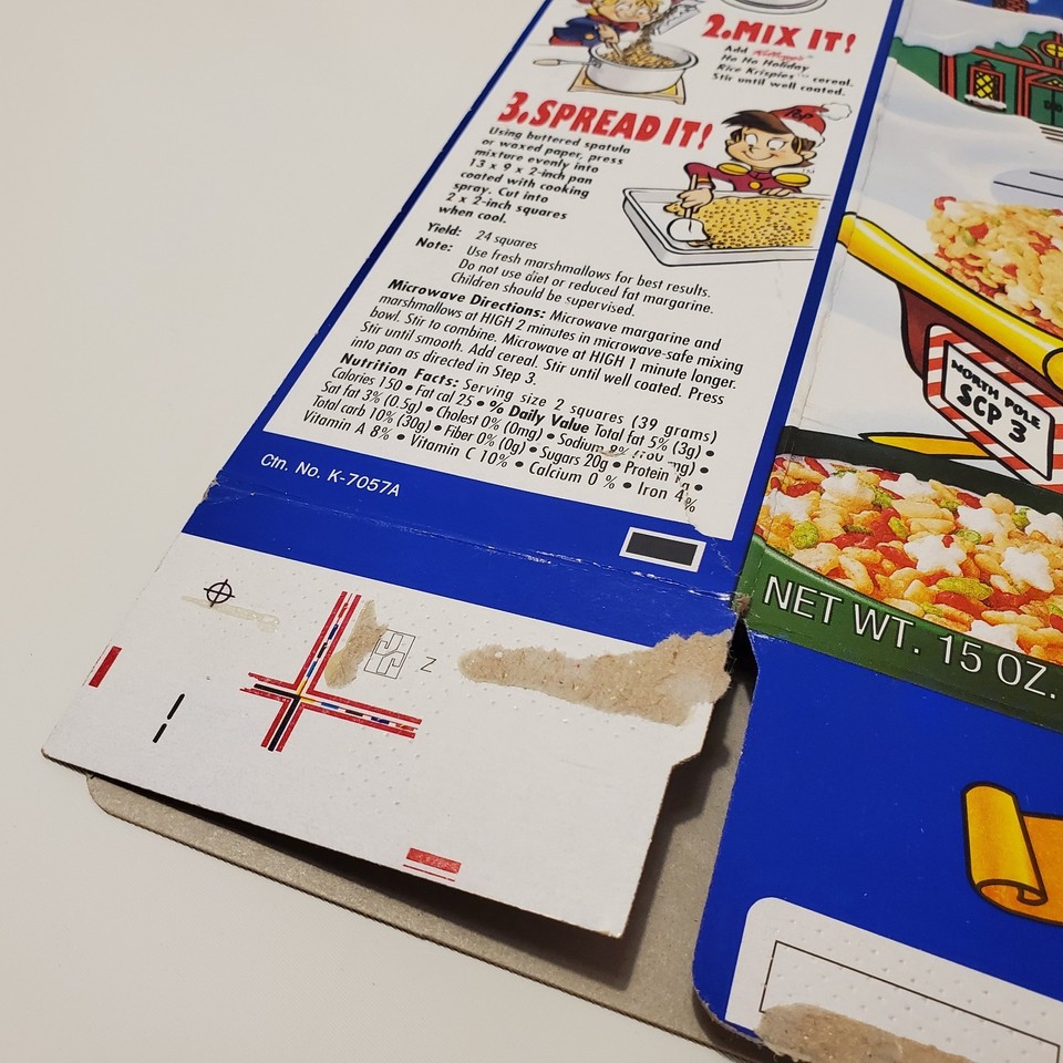 KELLOGS Cereal Box 1996 Rice Krispies HO HO HOLIDAY Snap Crackle Pop ...