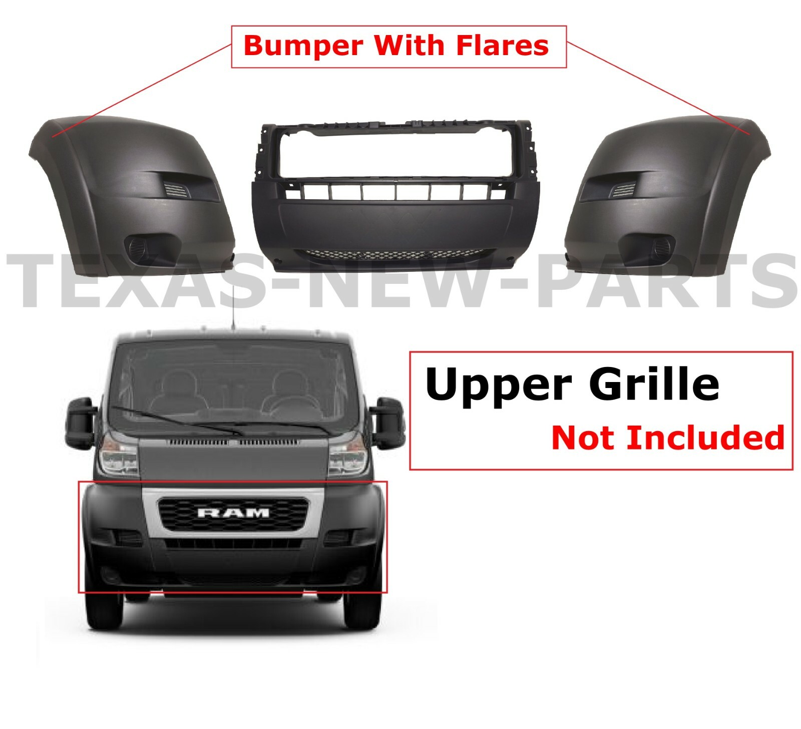 Fits 2019-2022 Ram Promaster Front Bumper Cover W Flare Assembly 1500 ...