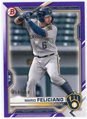 2021 Bowman Mario Feliciano Purple Paper Prospect Parallel 164/250 ...