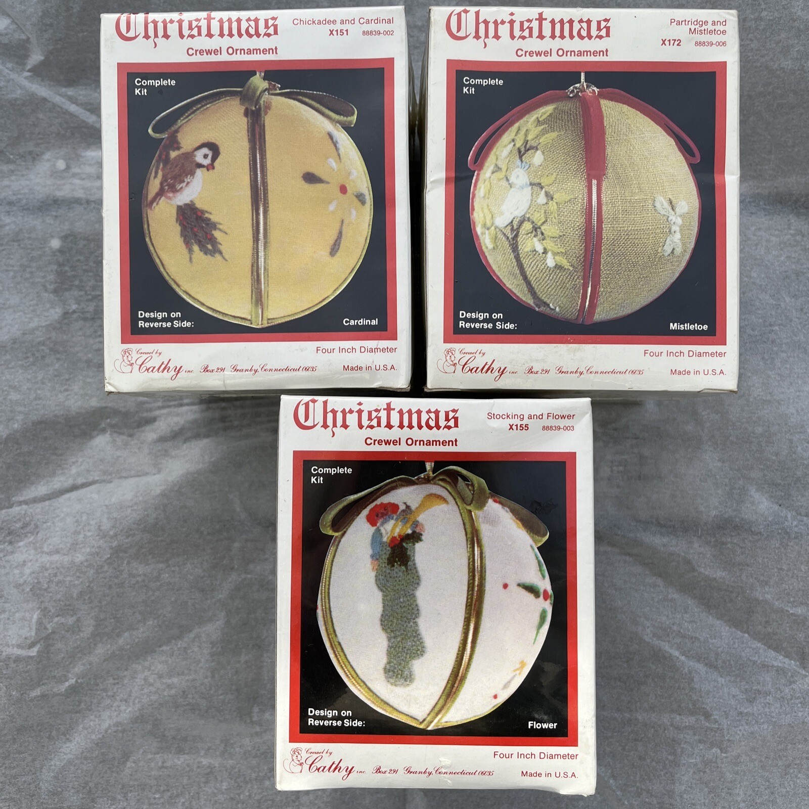 Crewel by Cathy Christmas Embroidery Ornament Kits Box Lot of 3 NOS Vtg ...
