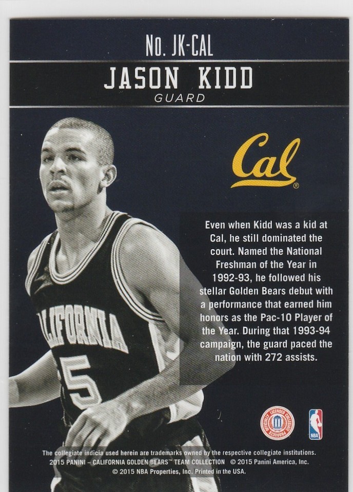 JASON KIDD 2015 CALIFORNIA CAL PANINI HONORS INSERT JK-CAL $1 DEALS! | eBay