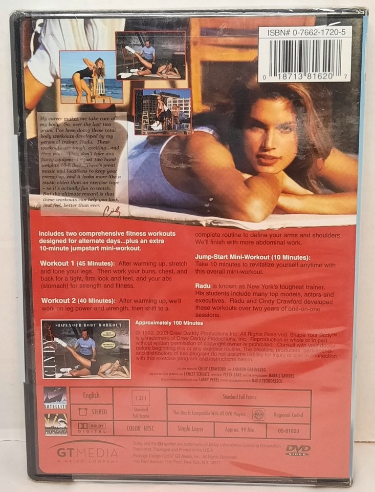 NEW SEALED Cindy Crawford - Shape Your Body Workout DVD With Radu 1992 ...
