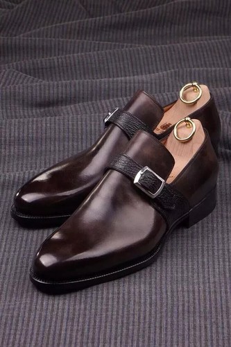 Latest Handmade Genuine Leather Single Monk Brown Formal Dress Shoes ...