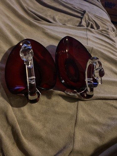 2 Vintage Duncan & Miller Glass Ruby Red Swan Candy Dish Bowl EUC | eBay