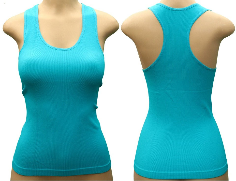 Women Lady Soft Seamless Ribbed Racer Back Stretch Tank Top Yoga Hot ...