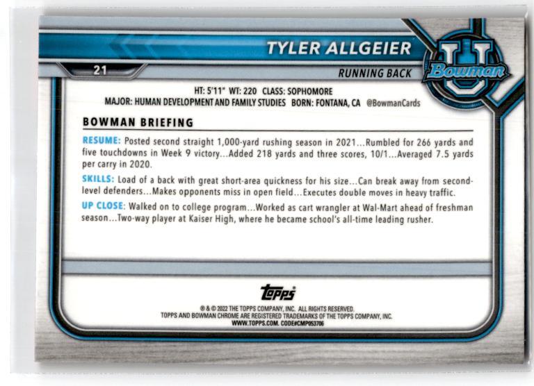 2021-22 Bowman University #21 Tyler Allgeier Chrome Pink BYU Cougars | eBay