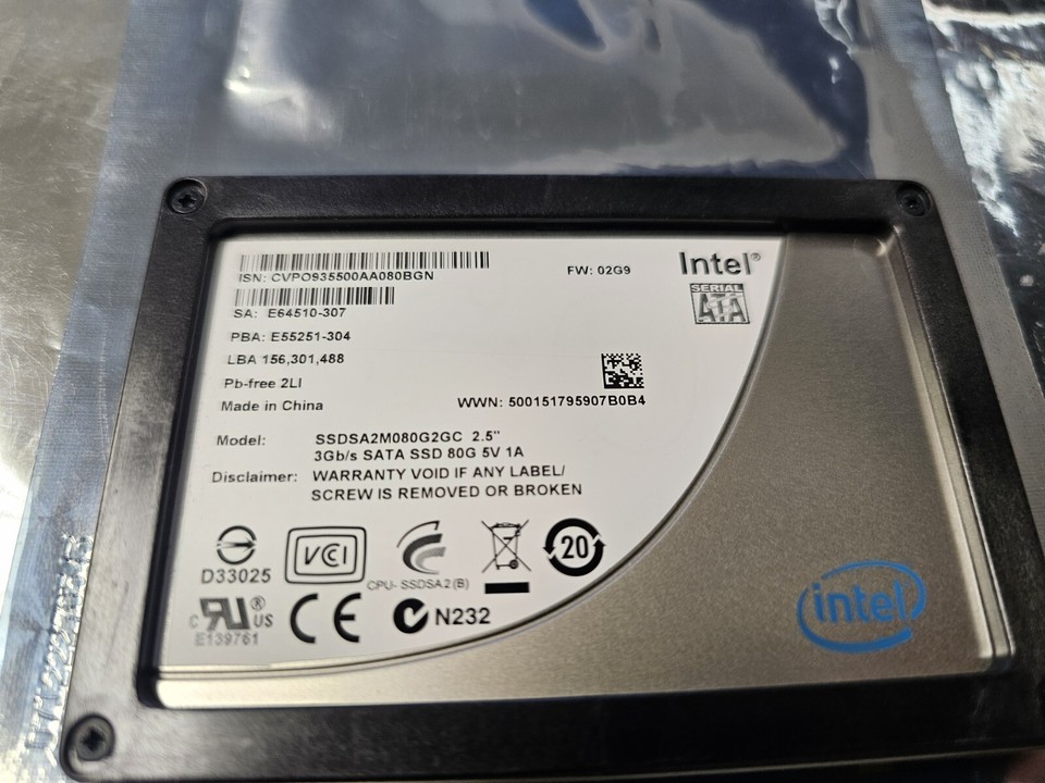Intel 80GB SSDSA2M080G2GC 2.5" 3Gb/s SATA SSD Solid State Laptop Hard ...