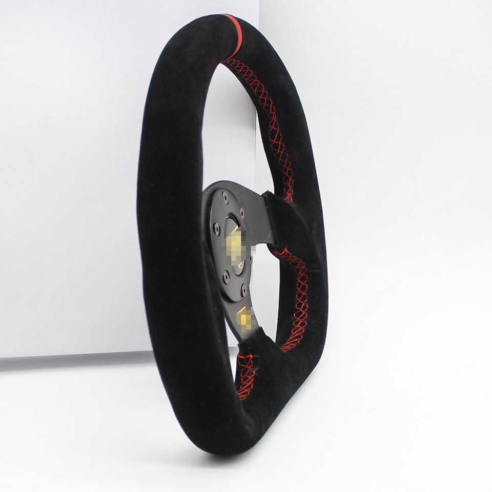 Flat Bottom D-Shape Suede Leather 320mm Racing Sport Steering Wheel ...