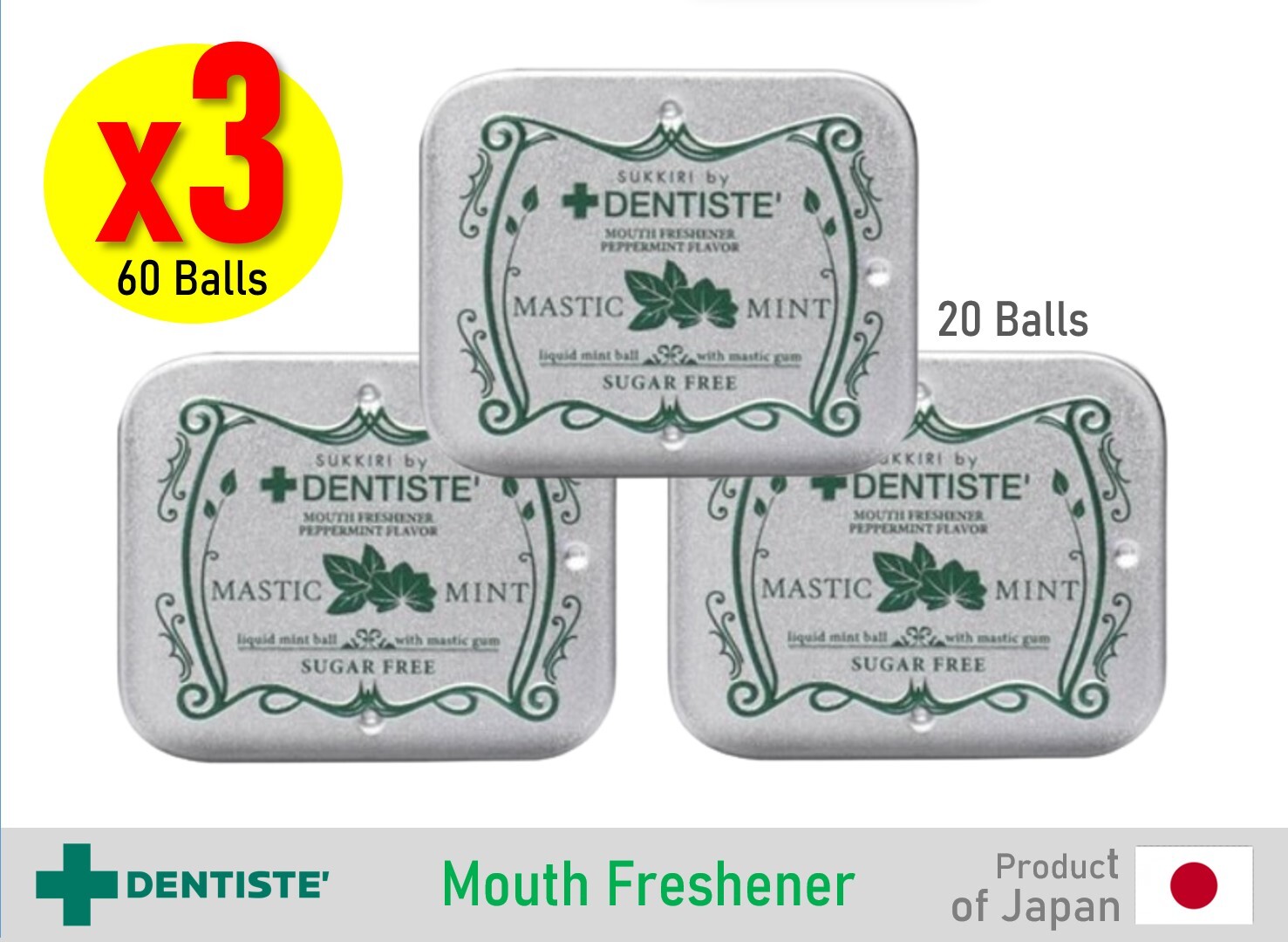3x20 Sukkiri by Dentiste Mouth Freshener Mastic Mint Oil Peppermint ...