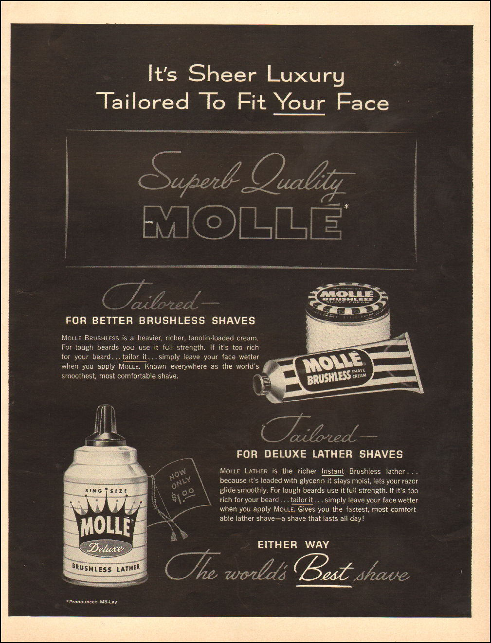 1954 vintage shaving AD MOLLE Brushless Shave Cream and Lather 110617 ...