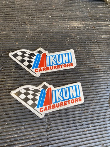 2x Vintage Mikuni Carburetor Stickers logo Decals with a checkered flag ...