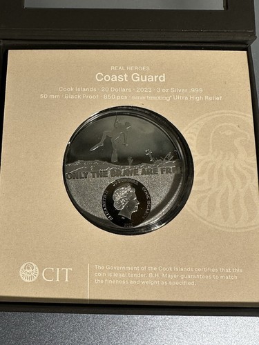 2023 Cook Islands Real Heroes Coast Guard 3 Oz Silver Black Proof Coin ...