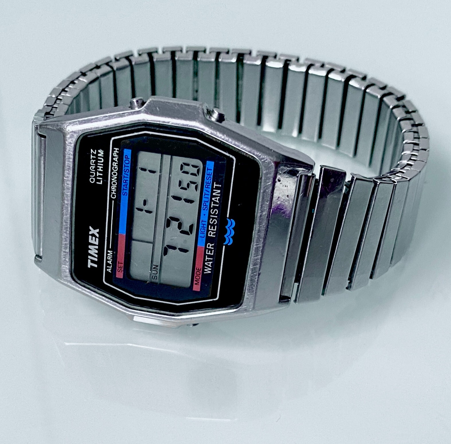 Vintage TIMEX Mens QUARTZ LITHIUM DIGITAL CHRONO ALARM Silver EXCELLENT ...
