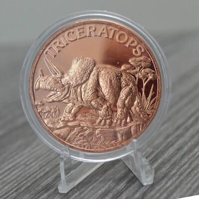 Triceratops Dinosaur 1 oz Pure Copper Round Collectible Coin in Capsule ...