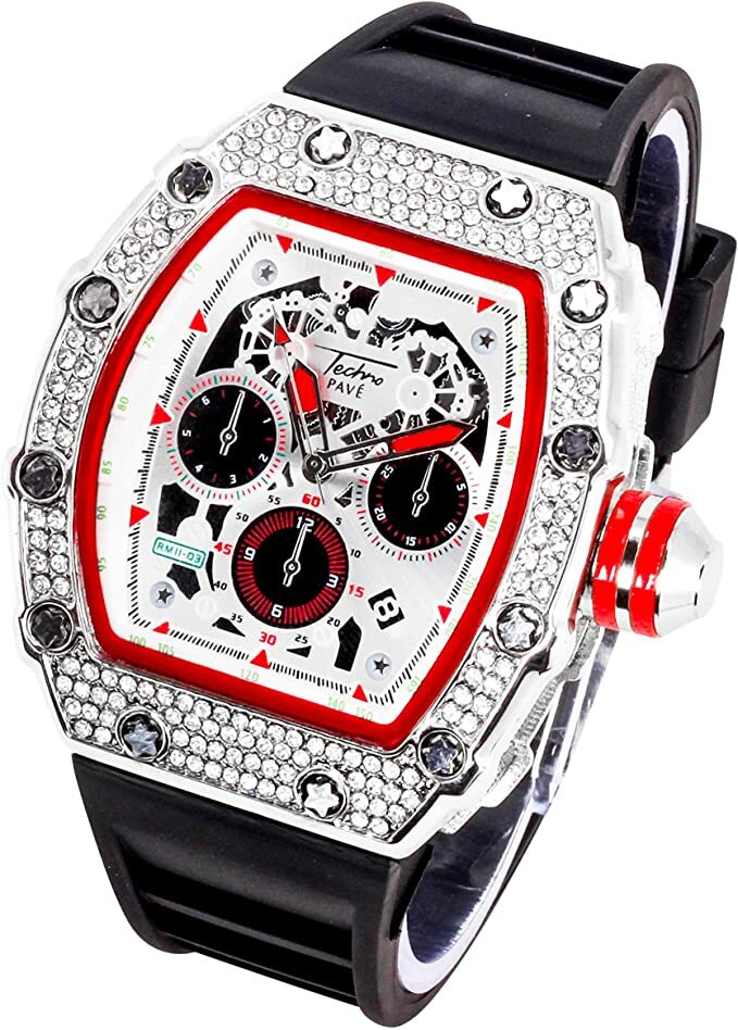Men Iced Watch Bling Rapper Simulate Lab Diamond Luxury Rectangle ...