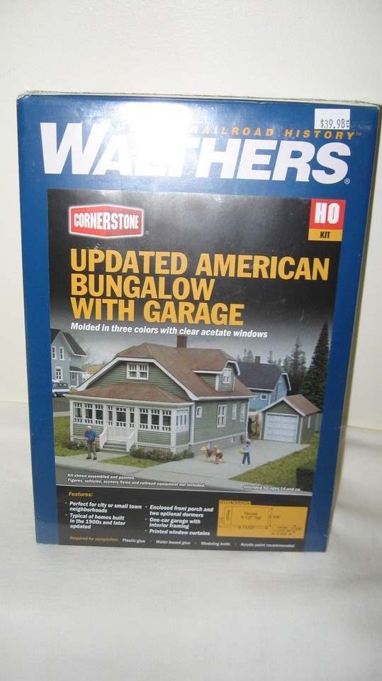 Walthers HO Scale Updated American Bungalow House with Garage Kit #933 ...