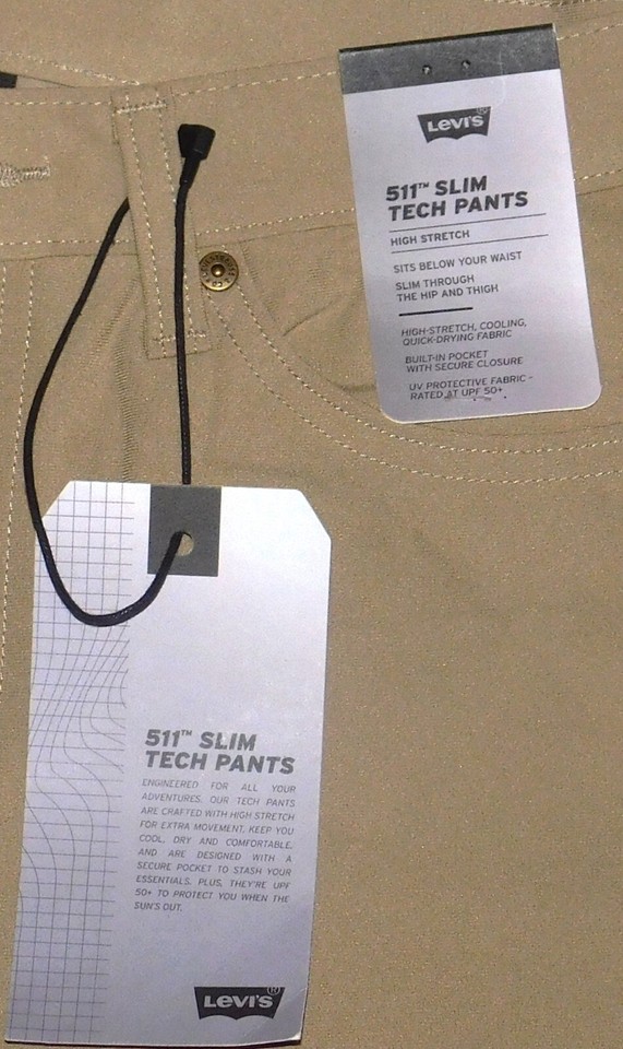 LEVIS Jeans 511 Slim Tech Pants High Stretch Quick Dry UV Protection ...