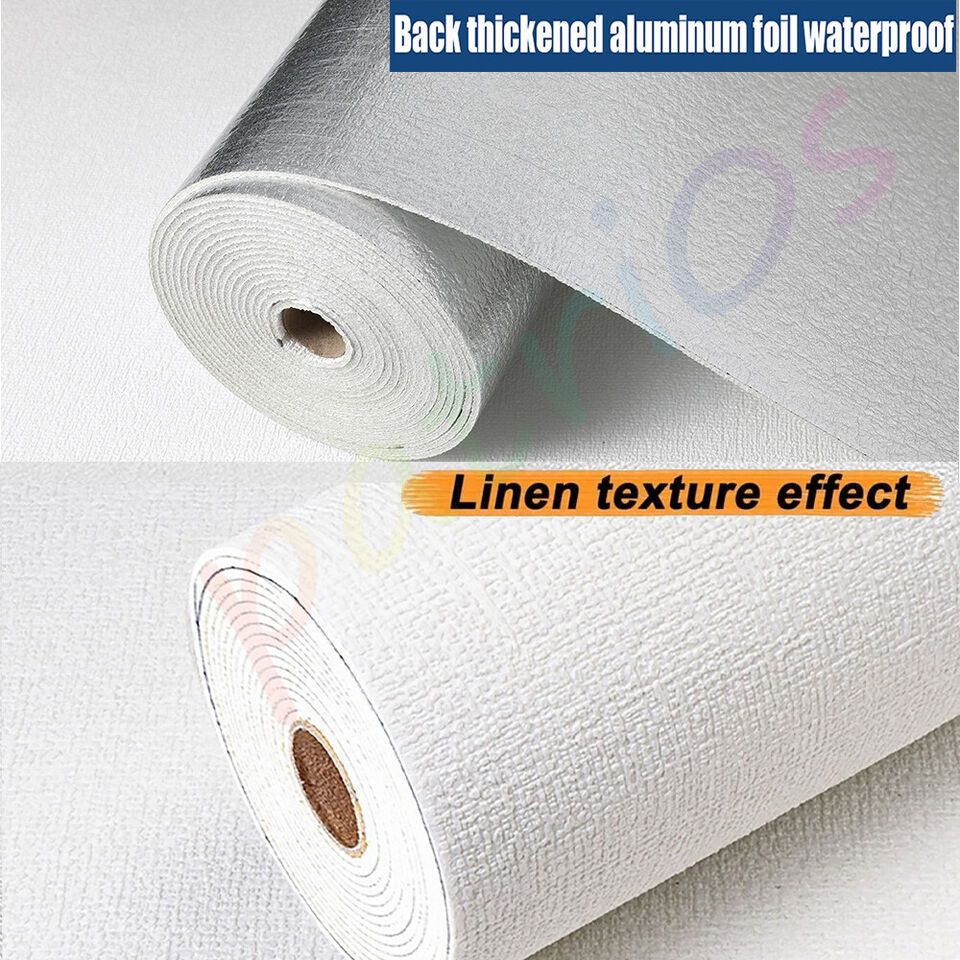 17M Thicken Self-Adhesive Thermal Insulation Linen Wallpaper Plain Wall ...