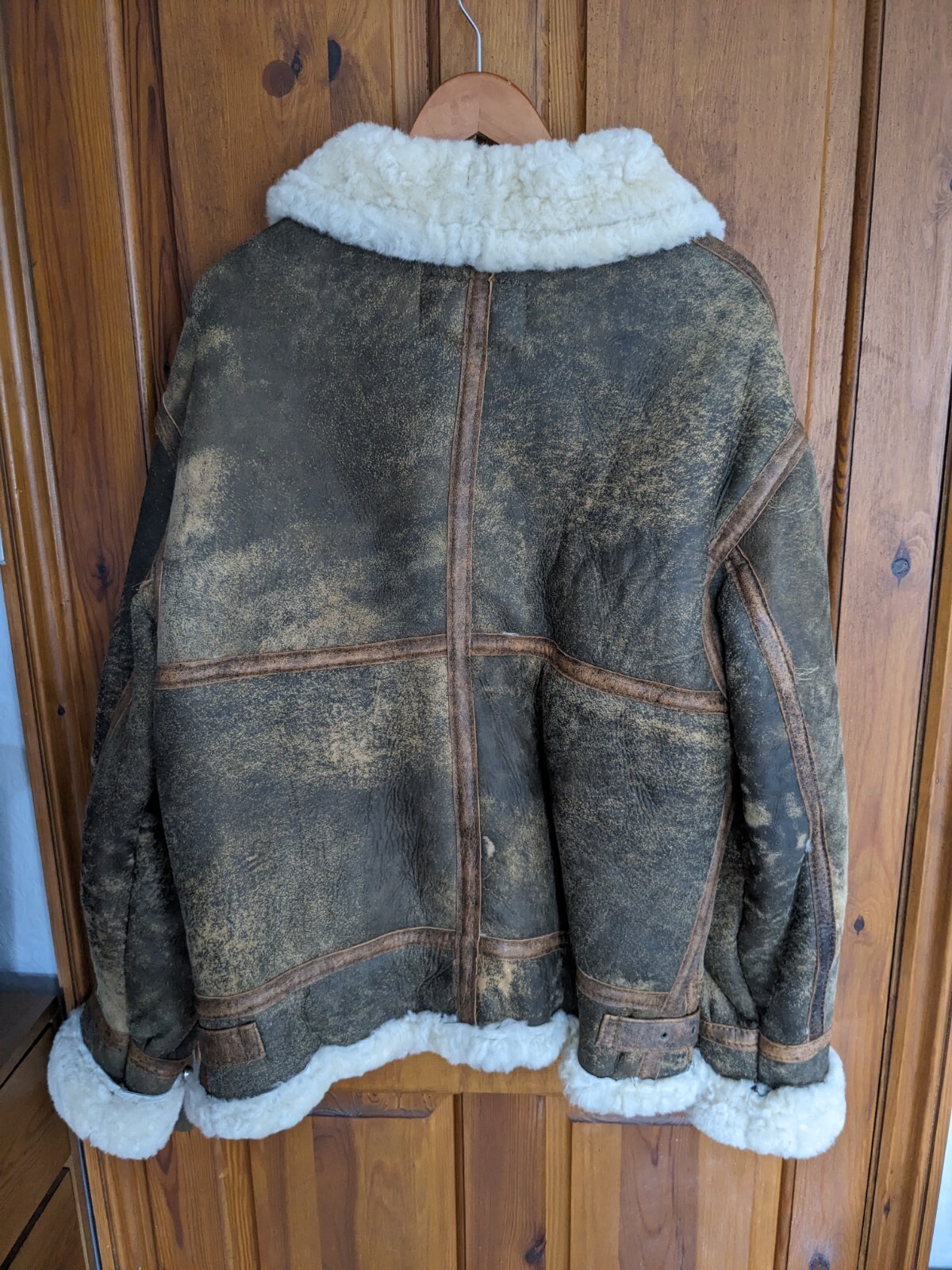 Men's/unisex leather sheepskin flying jacket, UK L. Antique mottled ...